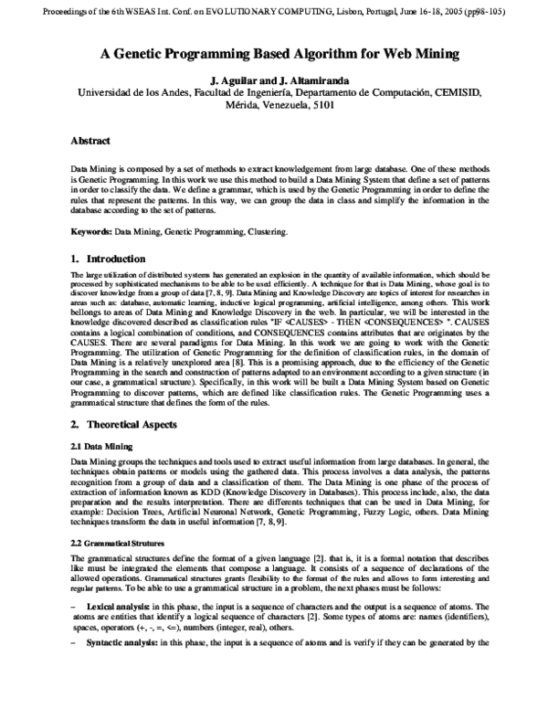 (PDF) A genetic programming based algorithm for web mining | J. Altamiranda and Jose Aguilar ...