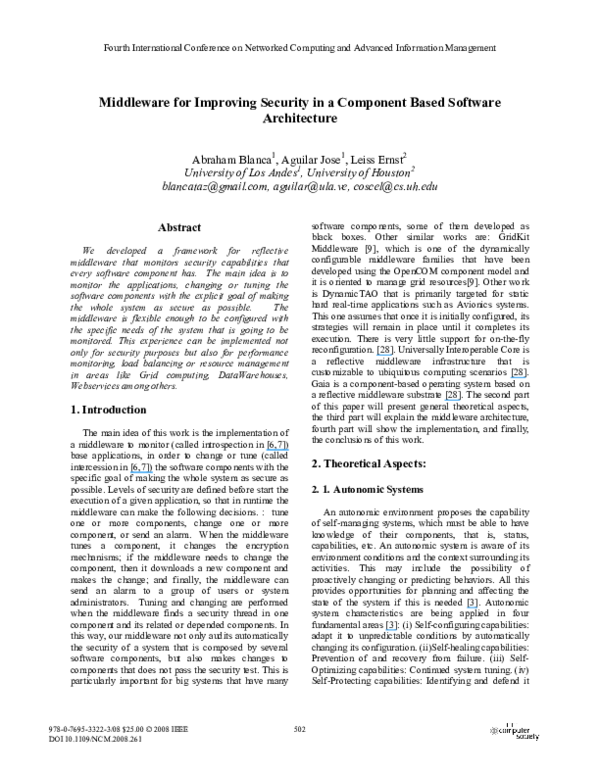 Pdf Middleware For Improving Security In A Component Based Software Architecture