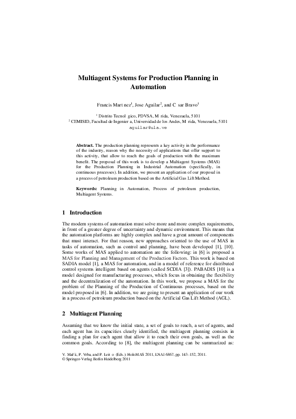 (PDF) Multiagent Systems for Production Planning in Automation