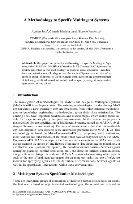 (PDF) A Methodology to Specify Multiagent Systems