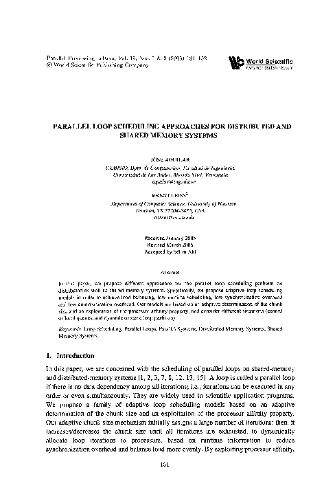 Pdf Parallel Loop Scheduling Approaches For Distributed And Shared Memory Systems Jose