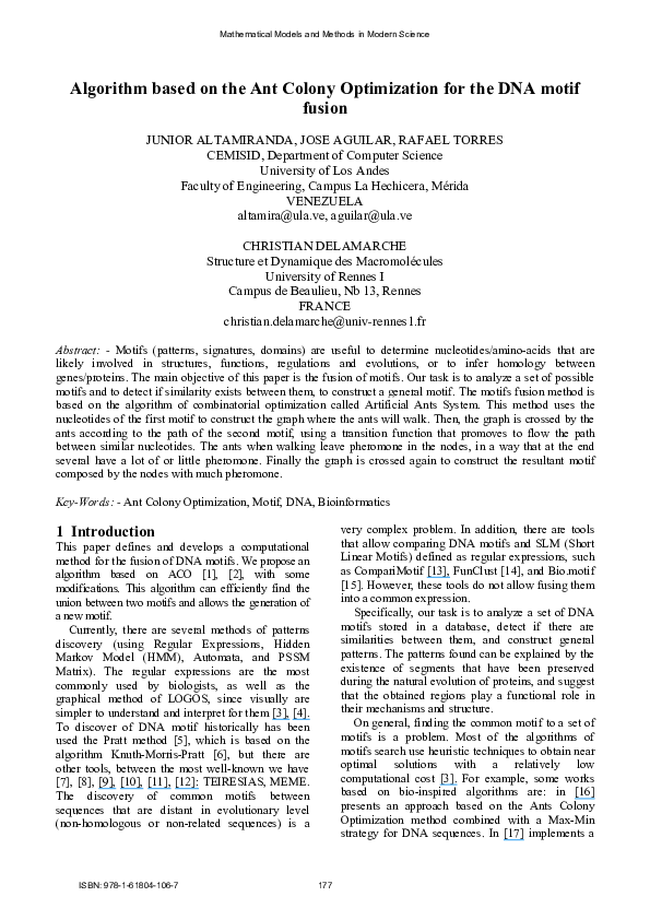 (PDF) Algorithm based on the Ant Colony Optimization for the DNA motif ...