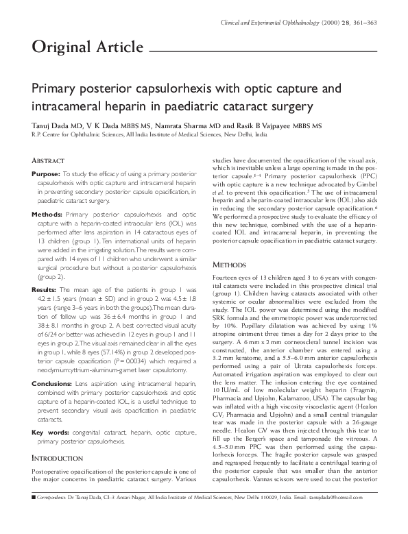 (PDF) Primary posterior capsulorhexis with optic capture and ...