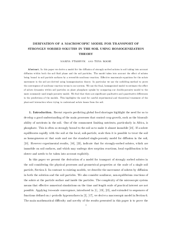 (PDF) Derivation of a Macroscopic Model for Transport of Strongly ...