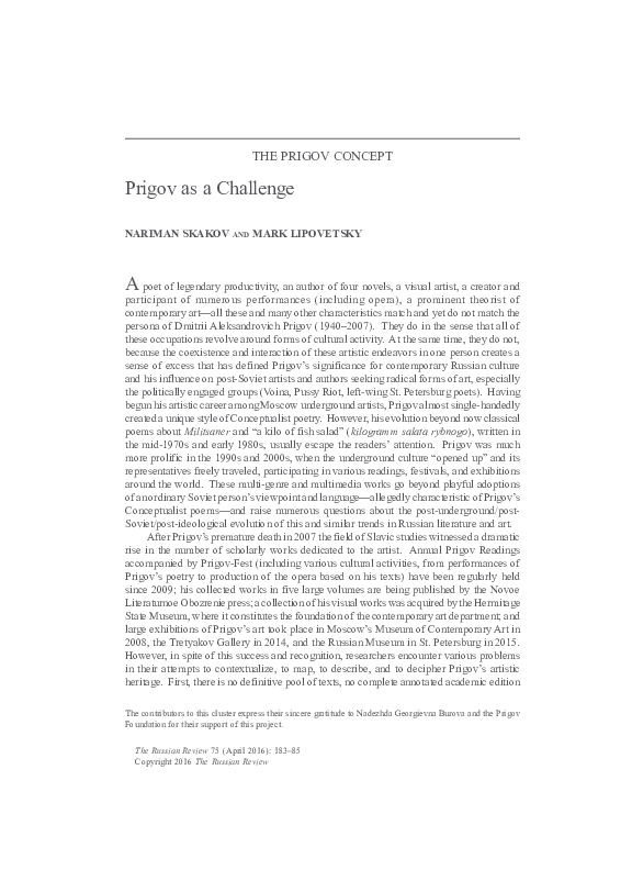 (PDF) Prigov as a Challenge