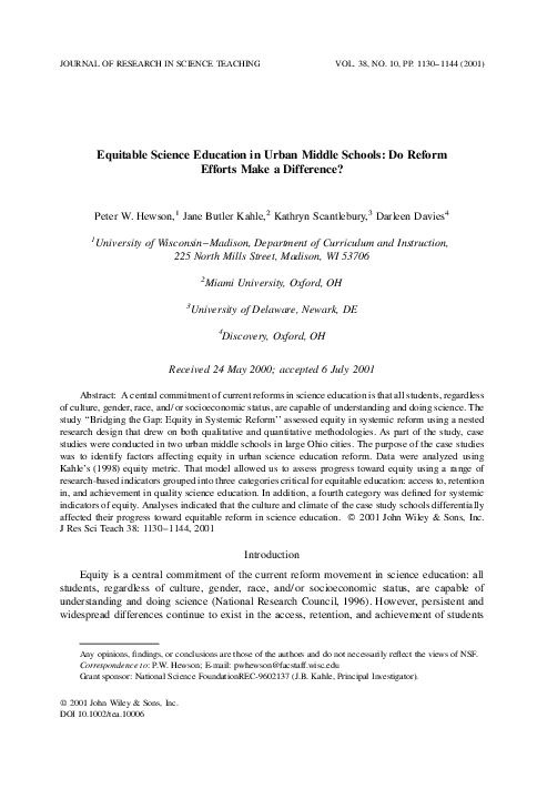 (PDF) Equitable science education in urban middle schools: Do reform ...