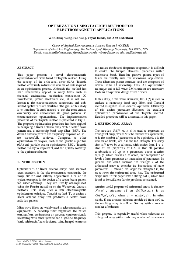 (PDF) Optimization using Taguchi method for electromagnetic applications