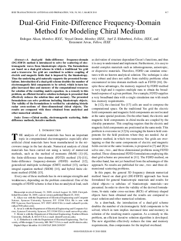 (PDF) Dual-Grid Finite-Difference Frequency-Domain Method for Modeling Chiral Medium