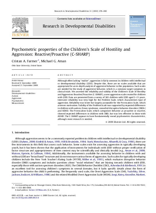 (PDF) Psychometric properties of the Children's Scale of Hostility and ...