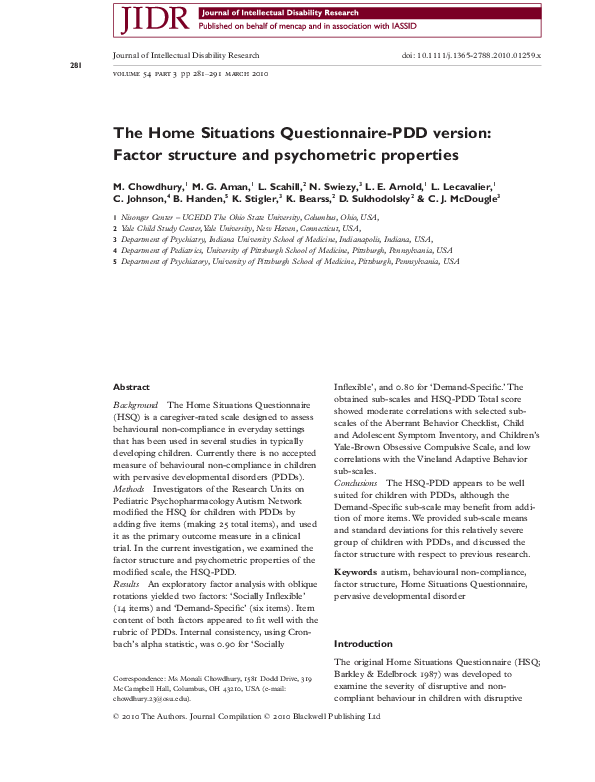 (PDF) The Home Situations Questionnaire-PDD version: Factor structure ...