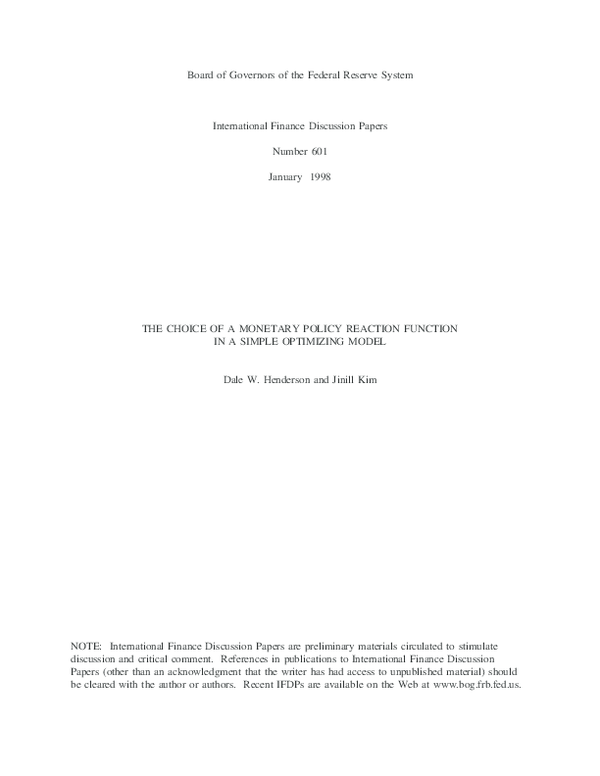 (PDF) The choice of a monetary policy reaction function in a simple ...