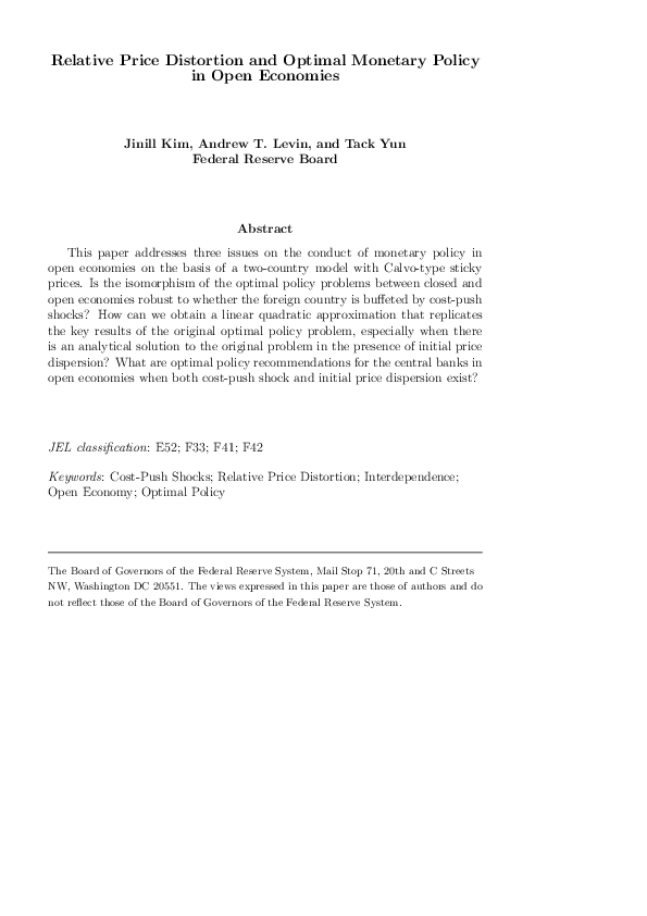 (PDF) Relative Price Distortion and Optimal Monetary Policy in Open ...