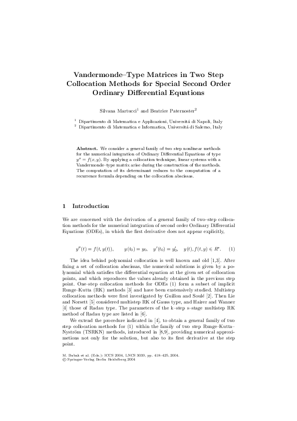 determinant de vandermonde recurrence
