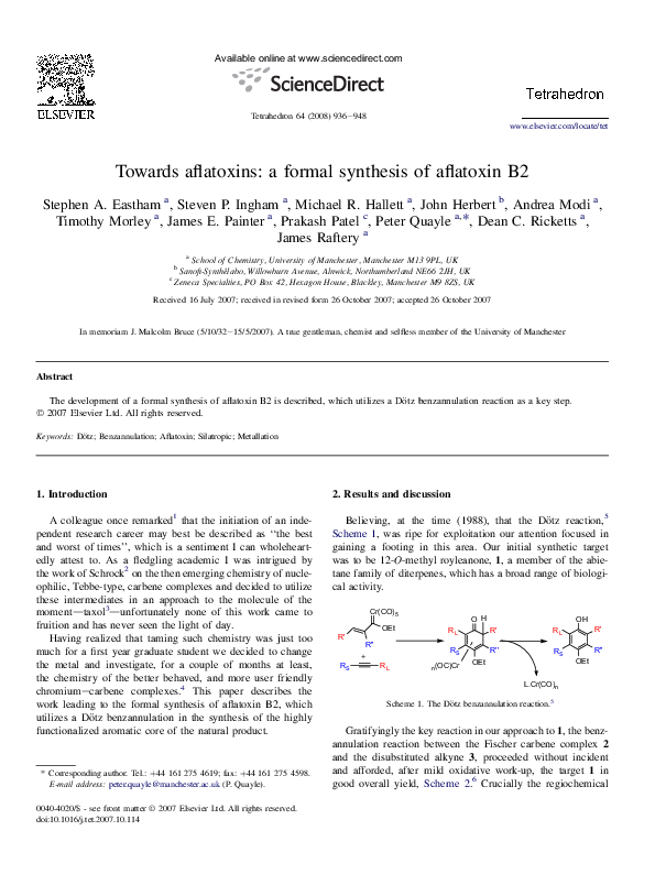 (PDF) Towards aflatoxins: a formal synthesis of aflatoxin B2