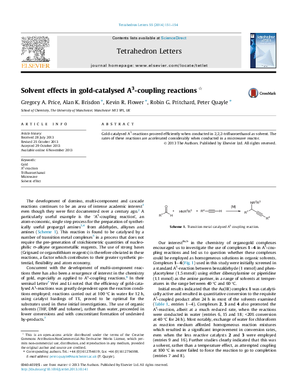 (PDF) Solvent effects in gold-catalysed A3-coupling reactions