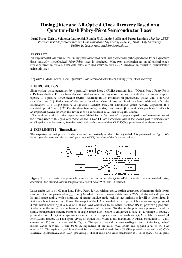 (PDF) Timing jitter and all-optical clock recovery based on a quantum-dash Fabry-Pérot ...