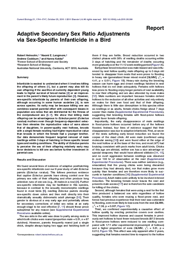 Pdf Adaptive Secondary Sex Ratio Adjustments Via Sex Specific
