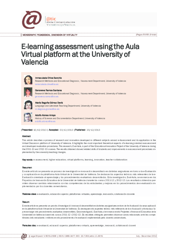 (PDF) E-learning assessment using the Aula Virtual platform at the ...