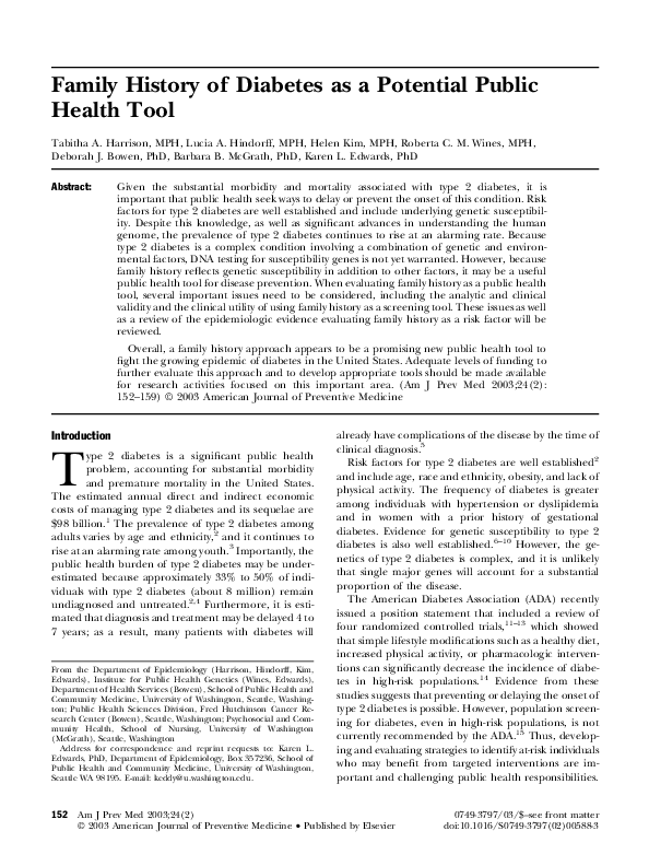 (PDF) Family history of diabetes as a potential public health tool