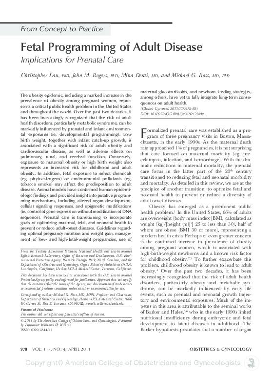 (PDF) Fetal Programming of Adult Disease