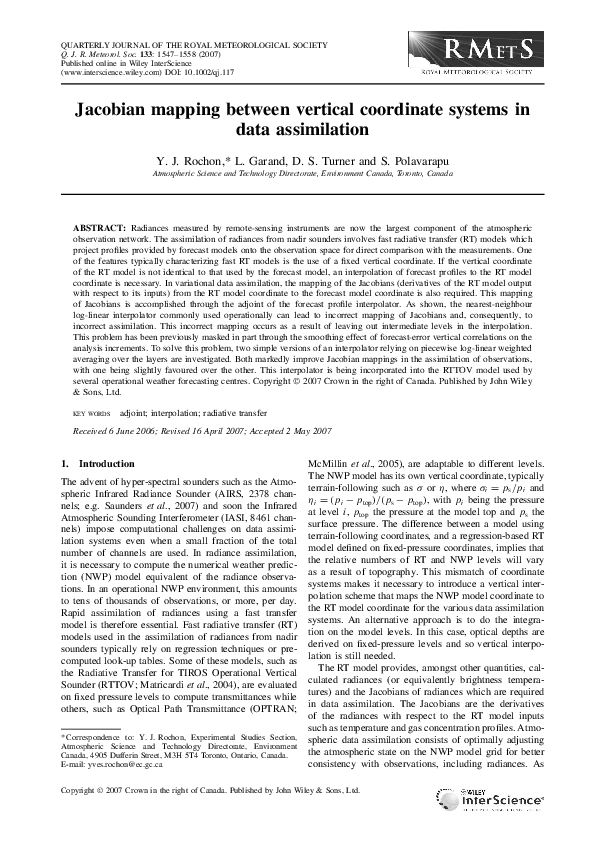 (PDF) Jacobian mapping between vertical coordinate systems in data assimilation