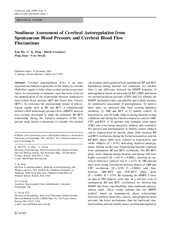 (PDF) A simple model of cerebral blood flow dependence on arterial ...