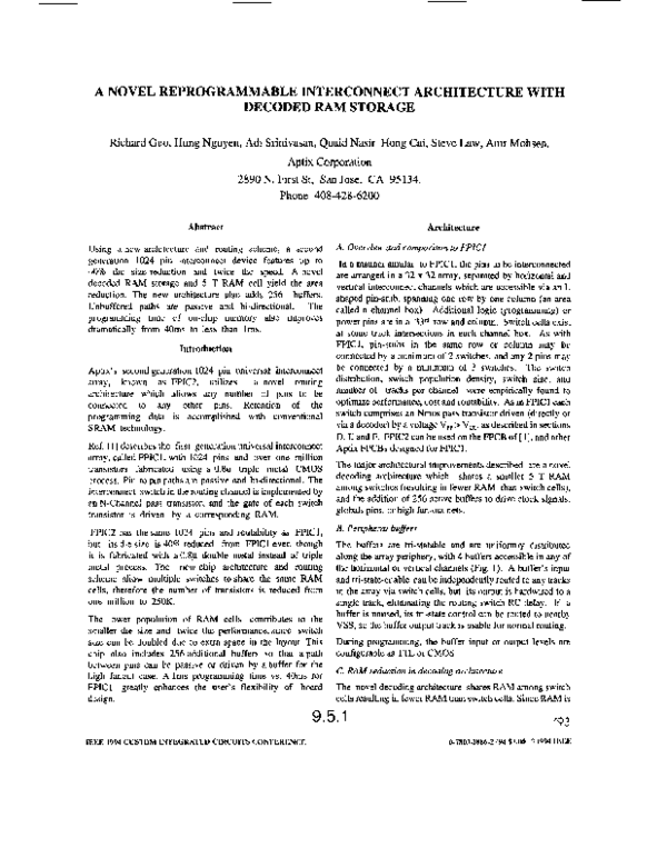 (PDF) A novel reprogrammable interconnect architecture with decoded RAM storage