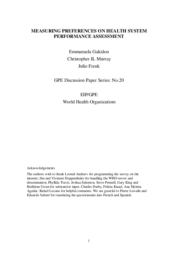 (PDF) MEASURING PREFERENCES ON HEALTH SYSTEM PERFORMANCE ASSESSMENT