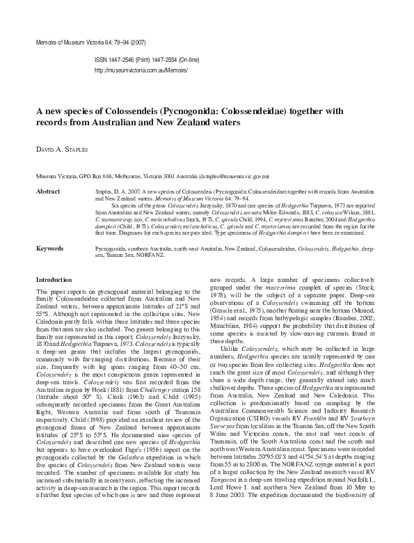 (PDF) A new species of Colossendeis (Pycnogonida: Colossendeidae ...