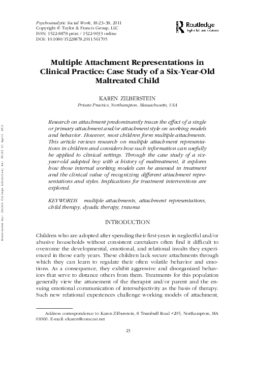 (PDF) Multiple Attachment Representations in Clinical Practice: Case ...