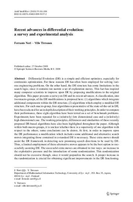 (PDF) Recent advances in differential evolution: a survey and ...