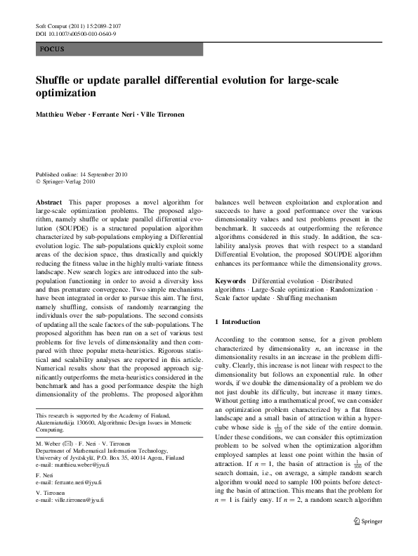 Pdf Shuffle Or Update Parallel Differential Evolution For Large Scale