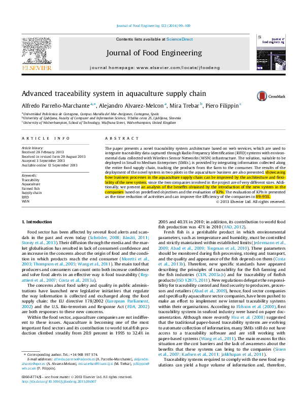 (PDF) Advanced traceability system in aquaculture supply chain (PDF) Advanced traceability system in aquaculture supply chain
