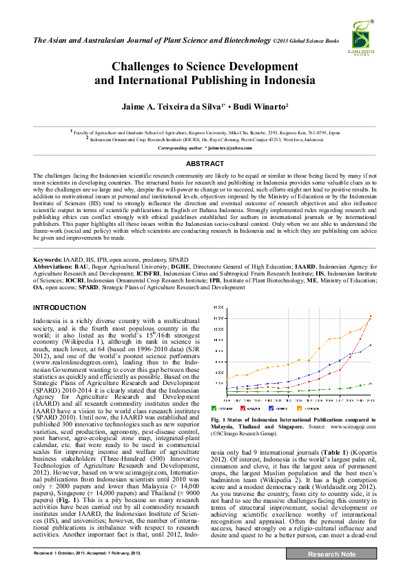 Challenges to Science Development and International Publishing in Indonesia