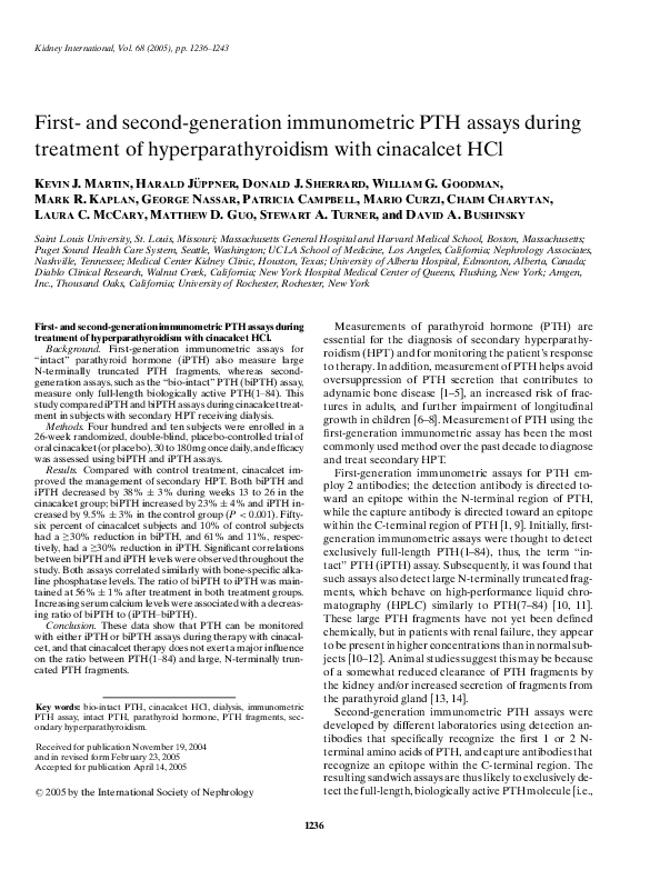 (PDF) First- and second-generation immunometric PTH assays during ...