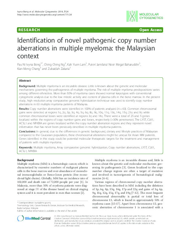 (PDF) Identification of novel pathogenic copy number aberrations in multiple myeloma: the ...
