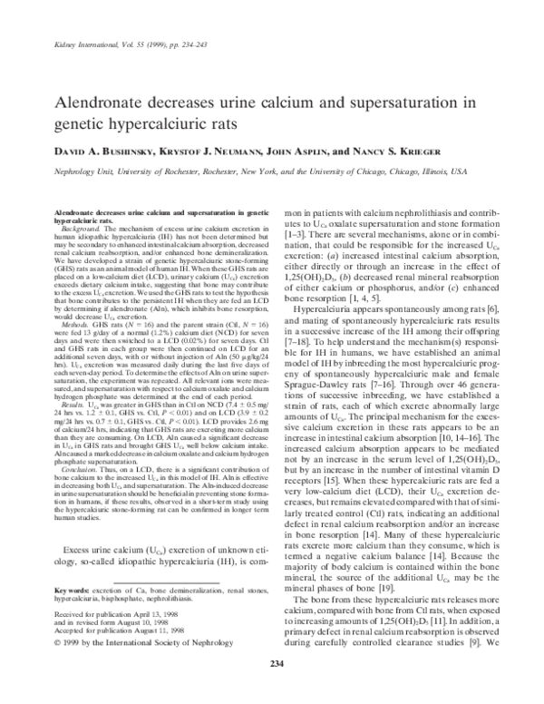 (PDF) Alendronate decreases urine calcium and supersaturation in ...