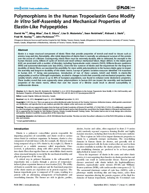 (PDF) Polymorphisms in the Human Tropoelastin Gene Modify In Vitro Self ...