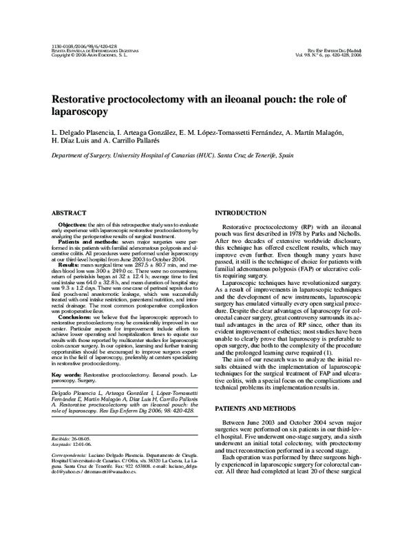 Pdf Restorative Proctocolectomy With An Ileoanal Pouch The Role Of Laparoscopy Ivan