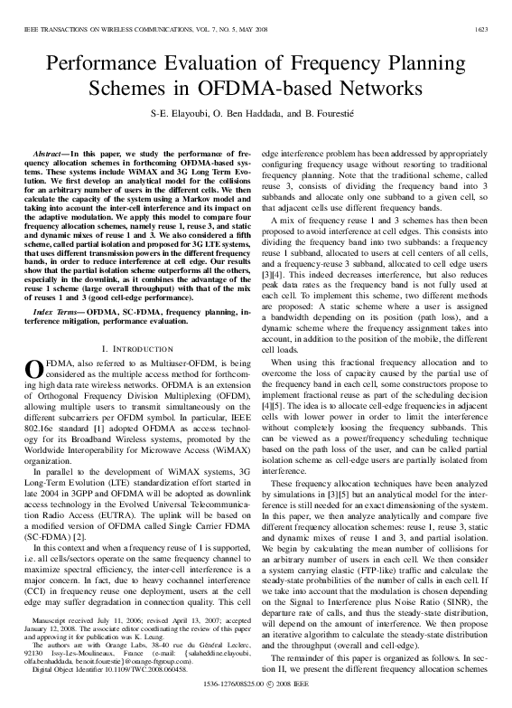 (PDF) Performance Evaluation of Frequency Planning Schemes in OFDMA-based Networks