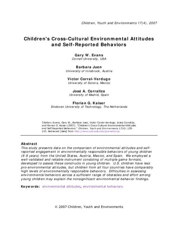 (PDF) Children's cross-cultural environmental attitudes and self ...