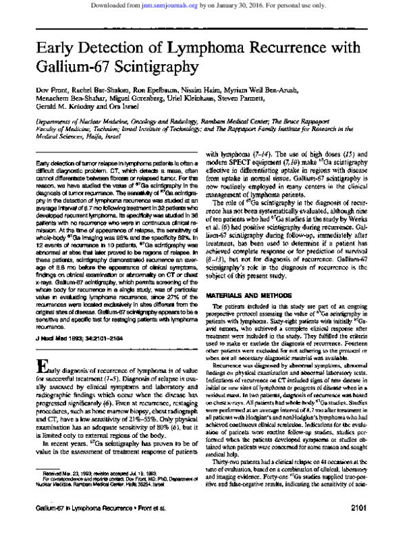 (PDF) Early detection of lymphoma recurrence with gallium-67 scintigraphy
