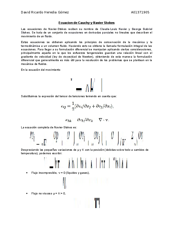 (DOC) Ecuacion de Cauchy y Navier Stokes