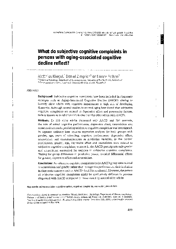 (PDF) What do subjective cognitive complaints in persons with aging ...