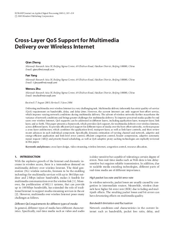 (PDF) Cross-layer QoS Support for Multimedia Delivery over Wireless Internet