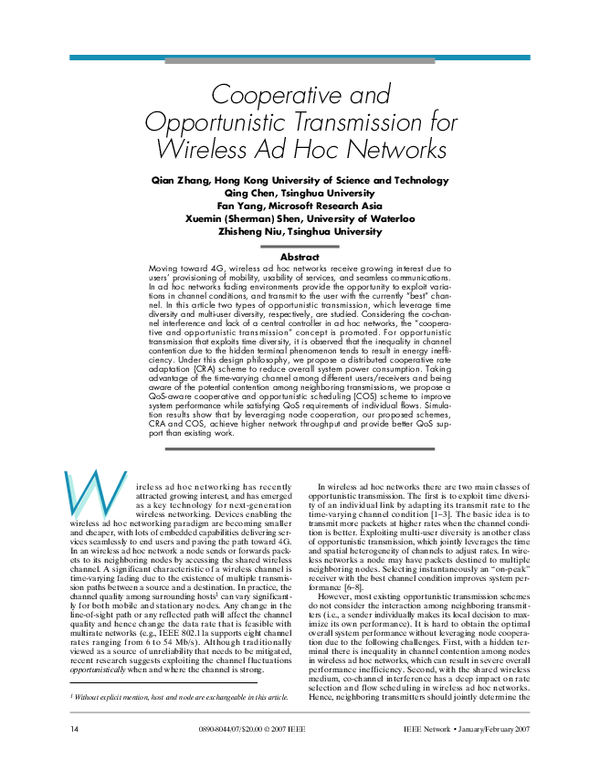 (PDF) Cooperative and opportunistic transmission for wireless ad hoc networks
