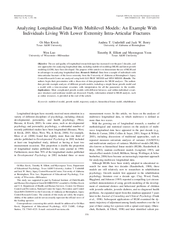 (PDF) Analyzing longitudinal data with multilevel models: An example with individuals living ...