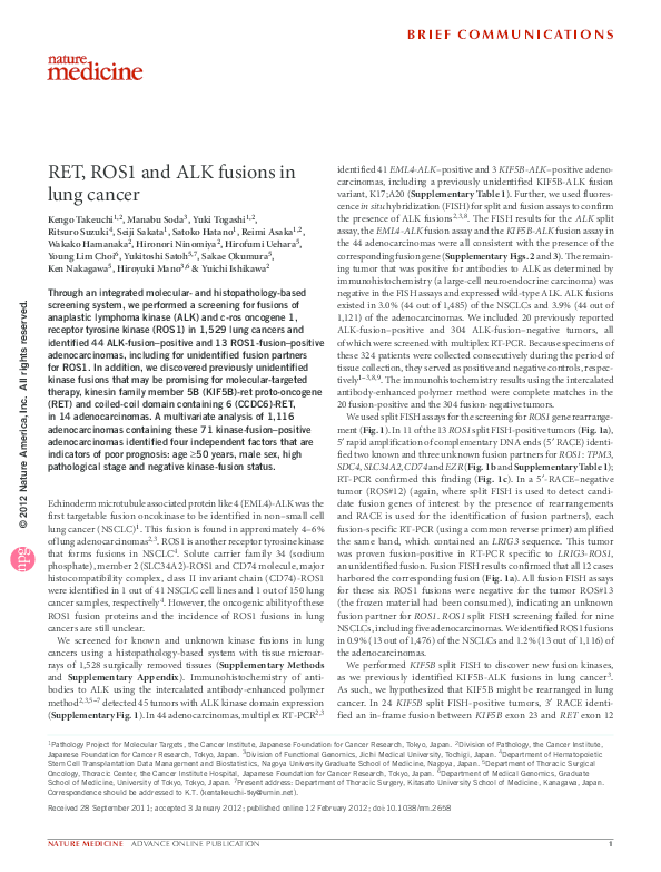 (PDF) RET, ROS1 and ALK fusions in lung cancer