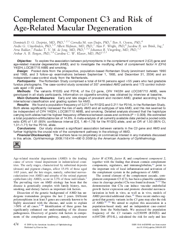 (PDF) Complement component C3 and risk of age-related macular degeneration