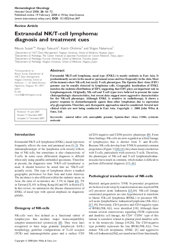 (PDF) Extranodal NK/T-cell lymphoma: diagnosis and treatment cues